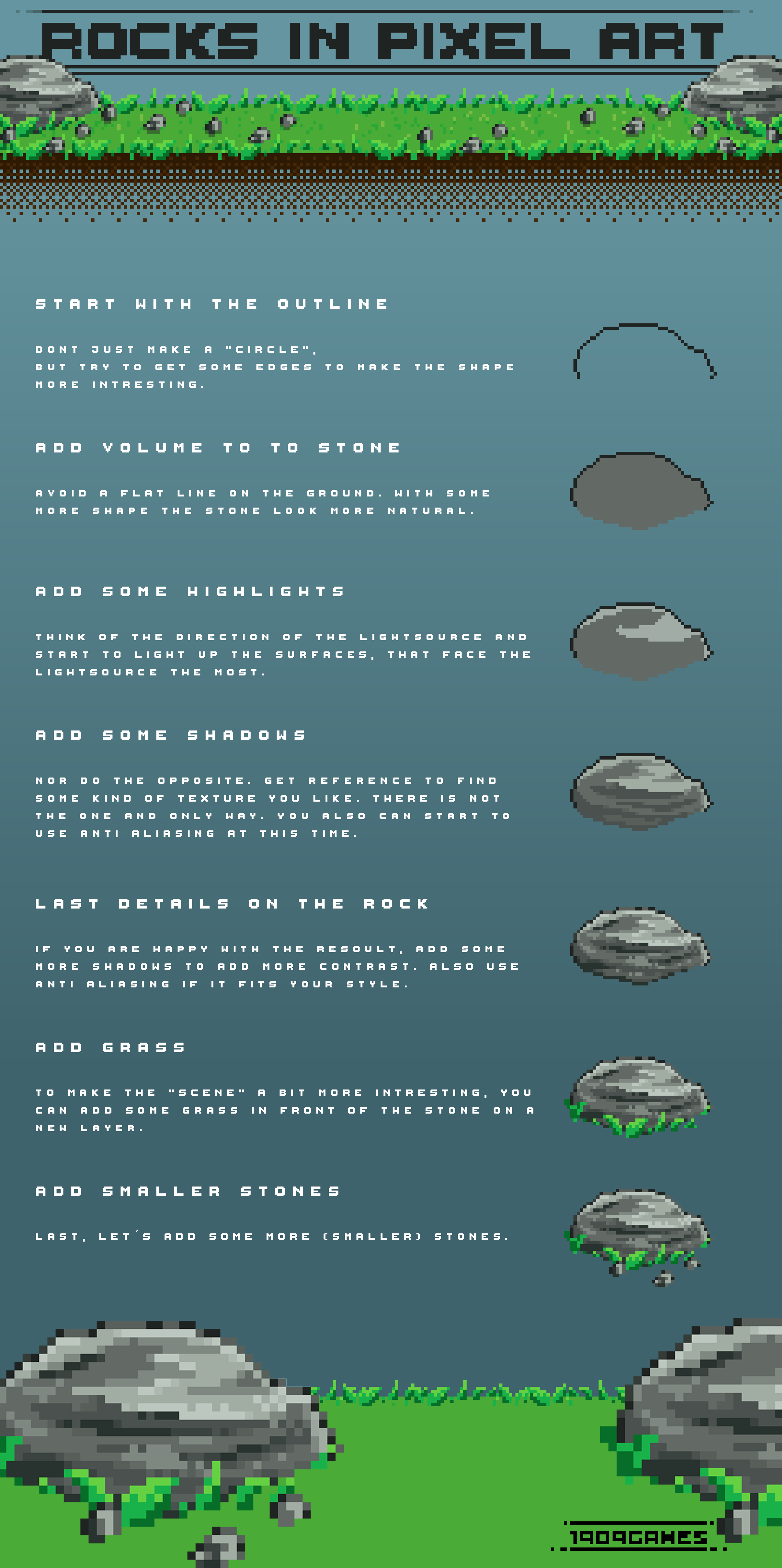 How to create pixel art stones / rocks